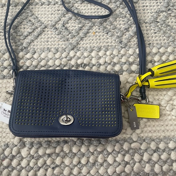 Coach | Bags | Coach Blue And Yellow Crossbody Bag With Quilted Design ...